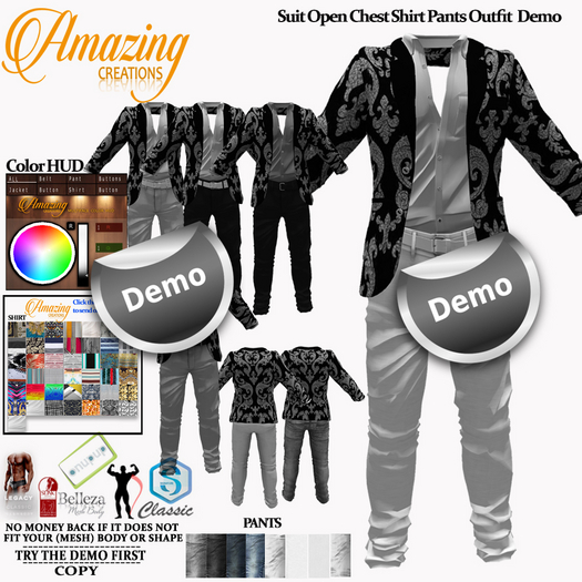 Second Life Marketplace - AmAzInG CrEaTiOnS Suit Open Chest Shirt Pants ...
