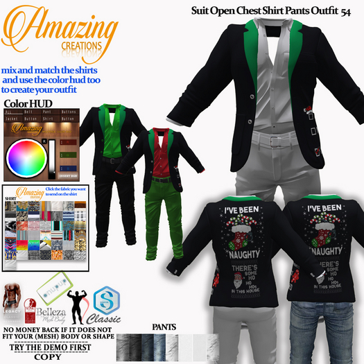 Second Life Marketplace - AmAzInG CrEaTiOnS Suit Open Chest Shirt Pants ...