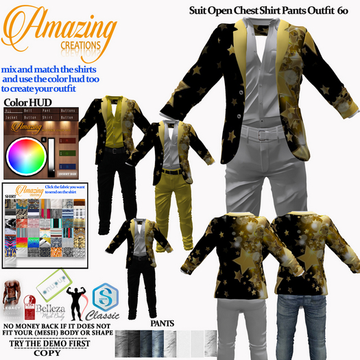 Second Life Marketplace - AmAzInG CrEaTiOnS Suit Open Chest Shirt Pants ...