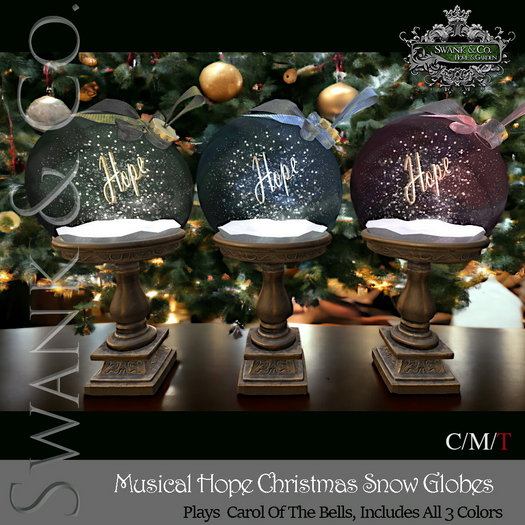 Second Life Marketplace - Swank & Co. Musical Hope Christmas Snow Globes