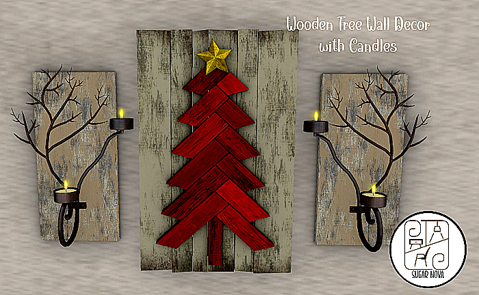 Second Life Marketplace - SN - Wooden Christmas Red Tree Wall Decor ...