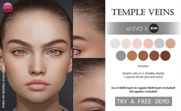 Second Life Marketplace - Izzie's - DEMO Temple Veins (Evo X & regular BOM)