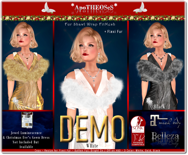 Second Life Marketplace - DEMO Fur Shawl Wrap FitMesh & Flexi Fur