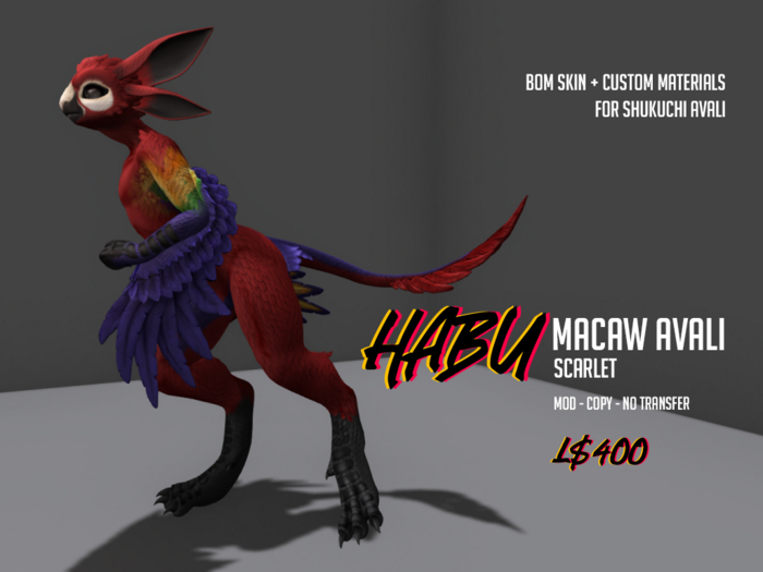 Second Life Marketplace - [HABU] Macaw Avali - Scarlet