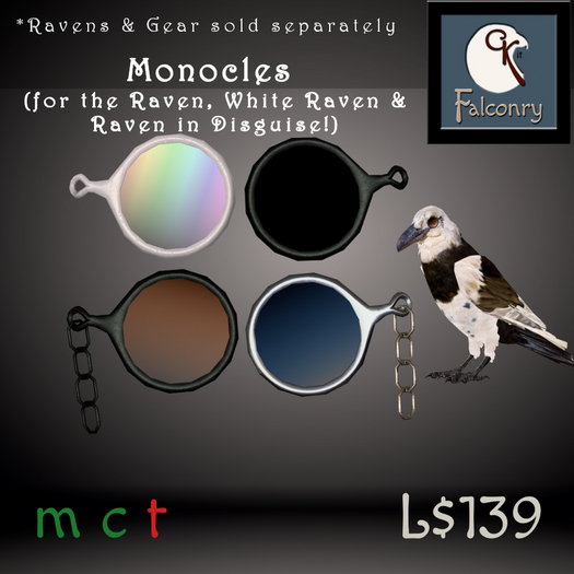 Second Life Marketplace - CKF RavenGear Monocles (Black/White/Disguise ...