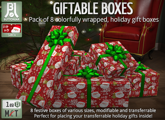 Second Life Marketplace - 8 Christmas Gift Boxes - Santa - Buttonjar ...