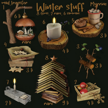 Second Life Marketplace - 6. Myrrine. Winter stuff tray with candle
