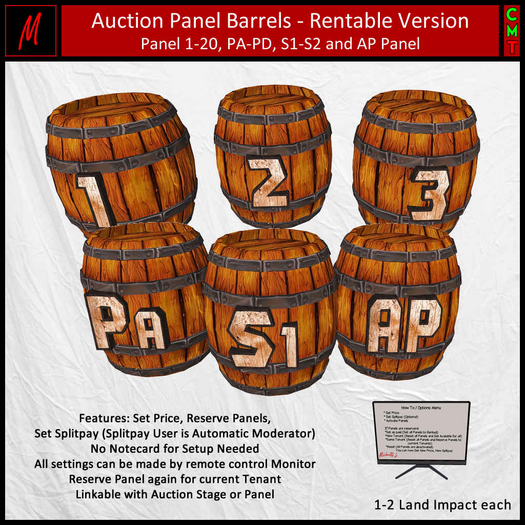 Second Life Marketplace - Michelle's Barrel Auction Panels - Rentable ...