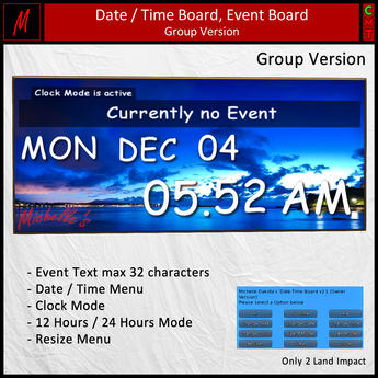Second Life Marketplace - Date / Time (Event) Board - (Group Version)