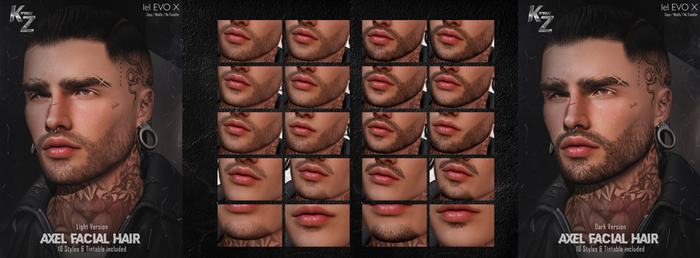 Second Life Marketplace - KARMAZZ Axel Facial Hair - FATPACK - EVOX