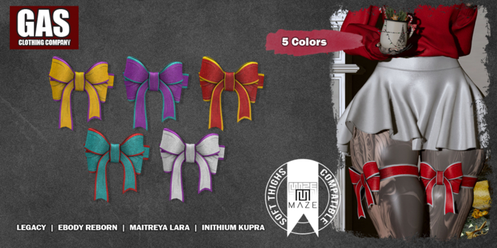 Second Life Marketplace - GAS [MAZE Bow Thigh Band - 5 Colors w/HUD PACK]
