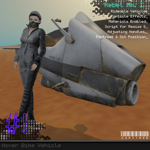 Second Life Marketplace - #hashbang! - Rebel Mk. I Hover Bike Package - Carbonite