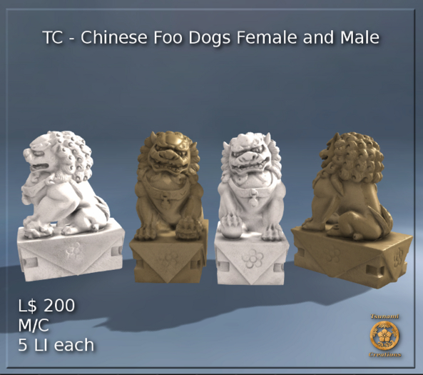 Second Life Marketplace - TC - Chinese Foo Dogs Female and Male