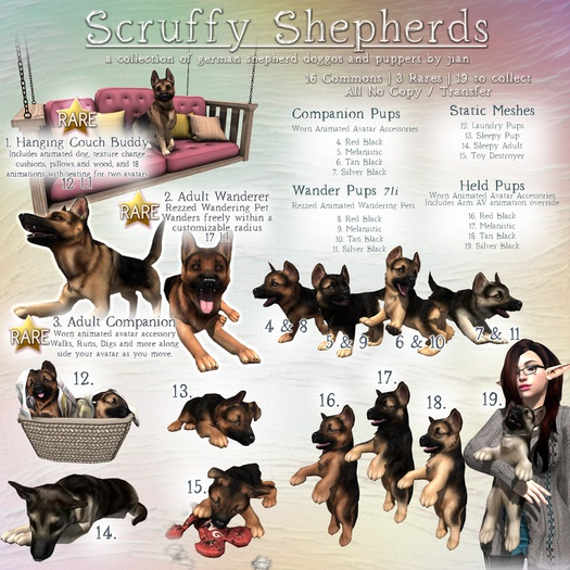 Second Life Marketplace - JIAN Scruffy Shepherds BOX 4. Companion Pup ...