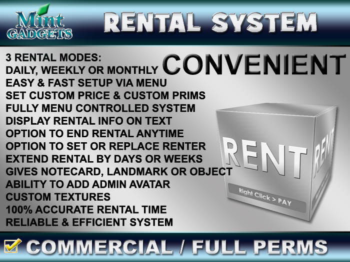 Second Life Marketplace - Convenient Rental System Commercial Edition ...
