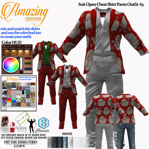Second Life Marketplace - AmAzInG CrEaTiOnS Suit Open Chest Shirt Pants ...