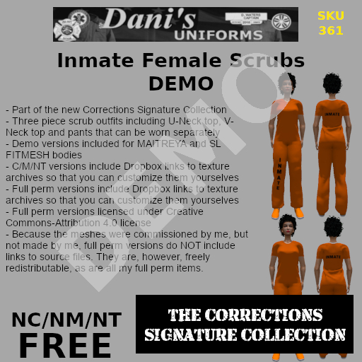 Second Life Marketplace - Inmate Female Scrubs DEMO