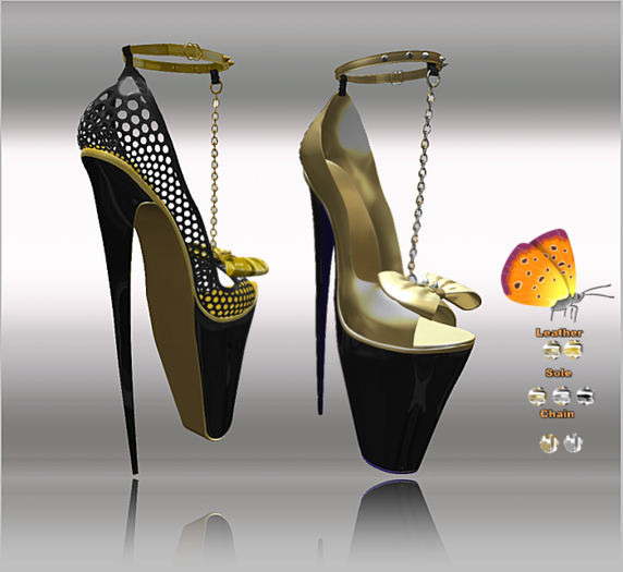 Second Life Marketplace - High Shoes with Platform Heels & Chain gold ...