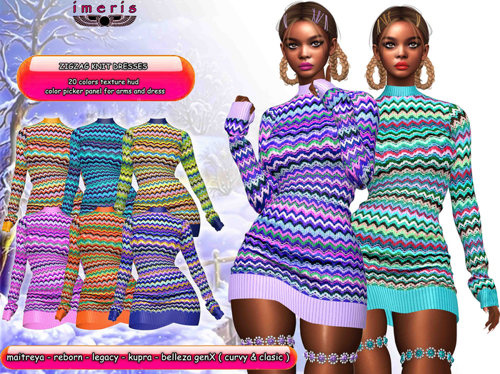 Second Life Marketplace - ICONA / ZIGZAG KNIT DRESSES FAT PACKS LARA X ...
