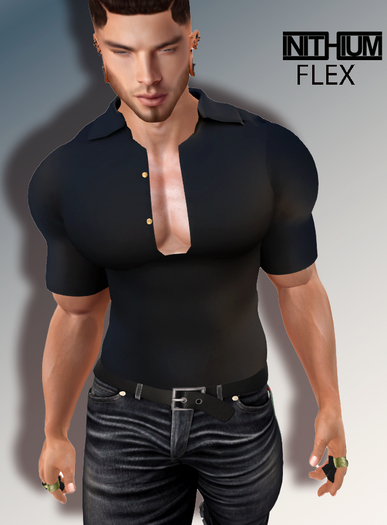 Second Life Marketplace - Brutal Polo Dress Shirt Black - Kario Flex