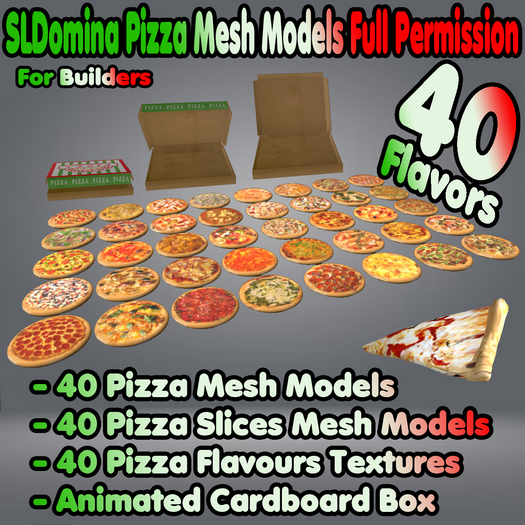 Second Life Marketplace - [FP] SLDomina Mesh Pizza + Slice - 40 Models ...