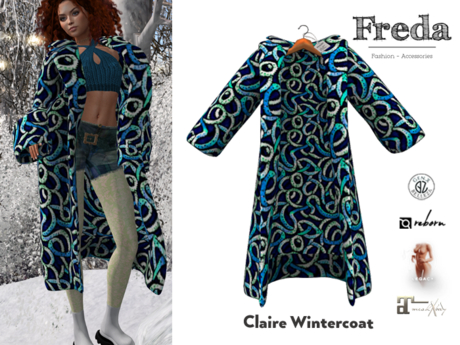Second Life Marketplace - "Freda" Claire Wintercoat Wooly Blue Doodles ...