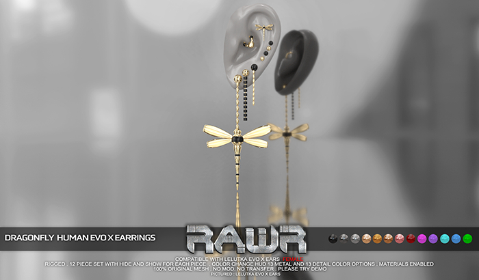Second Life Marketplace - RAWR! Dragonfly HUMAN FEMALE EvoX Earrings ...