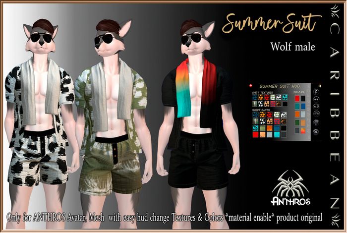 Second Life Marketplace - ANTHROS FURRY MALE WOLF Summer Suit