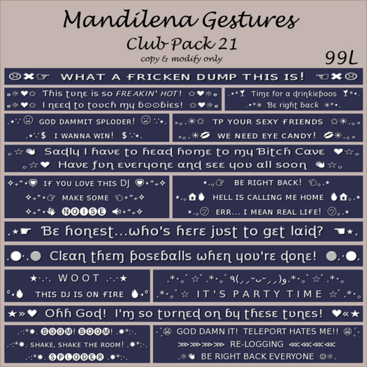 Second Life Marketplace - :: MG :: Mandilena Gestures Pack : Club 21
