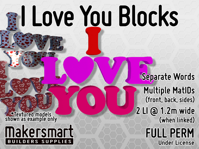 Second Life Marketplace - Makersmart: I Love You Blocks