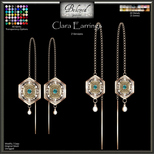 Second Life Marketplace - Beloved Jewelry : Clara Earrings (Texture ...