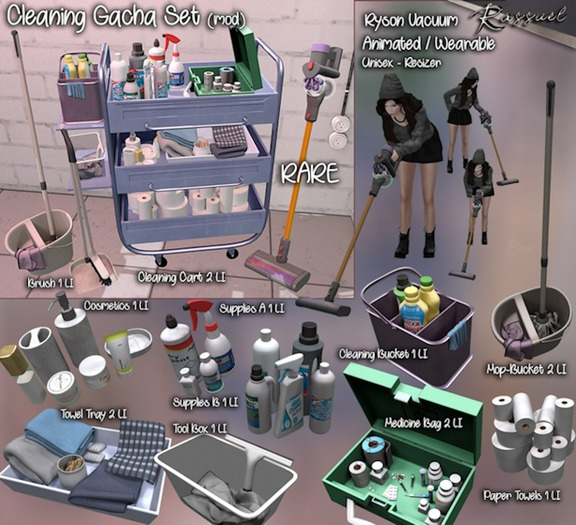 Second Life Marketplace - 06-Rassuel - Cleaning Set - Mop Bucket