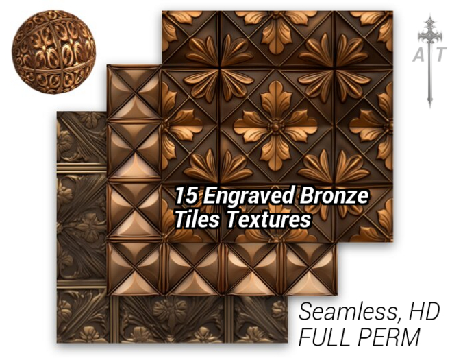 Second Life Marketplace - [AT] 15 Seamless Engraved Bronze Tiles ...