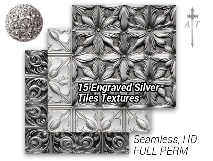 Second Life Marketplace - [AT] 15 Seamless Engraved Silver Tiles ...