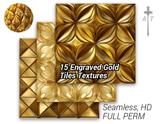 Second Life Marketplace - [AT] 15 Seamless Engraved Gold Tiles Textures ...