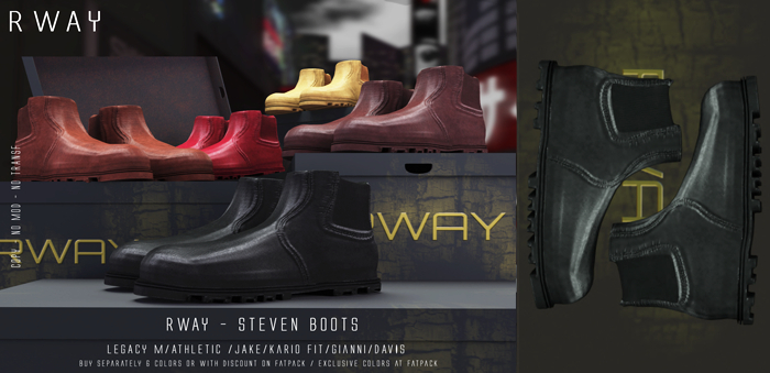 Second Life Marketplace - RWAY - Steven Boots Charcoal