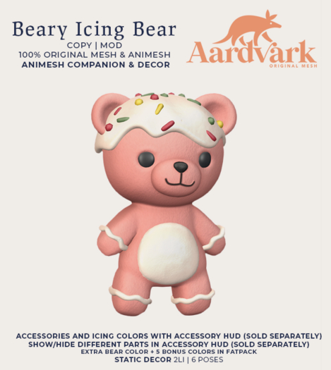 Second Life Marketplace - Aardvark : Beary Icing Bear - Pink