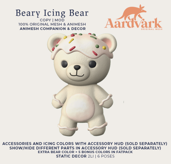 Second Life Marketplace - Aardvark : Beary Icing Bear - White