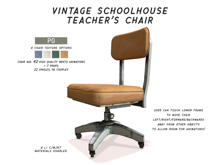 Second Life Marketplace - Muniick (PG) Vintage Schoolhouse Teacher's Chair
