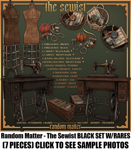 Second Life Marketplace - Random Matter - The Sewist BLACK SET W/RARES