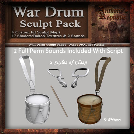 Second Life Marketplace - War Drum Sculpt Pack, Sculpted Percussion ...
