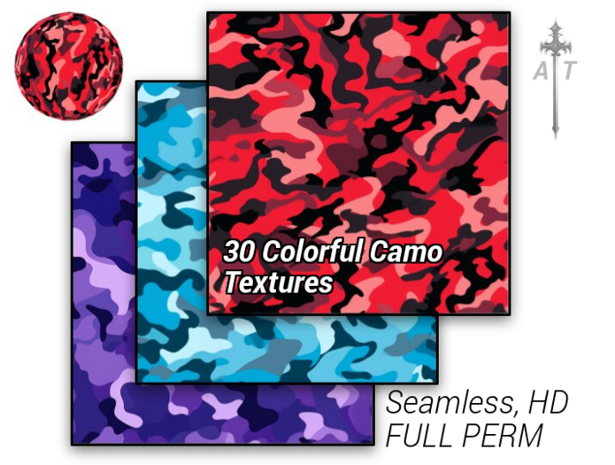 Second Life Marketplace - [AT] 30 Seamless Colorful Camo Textures (FULL ...