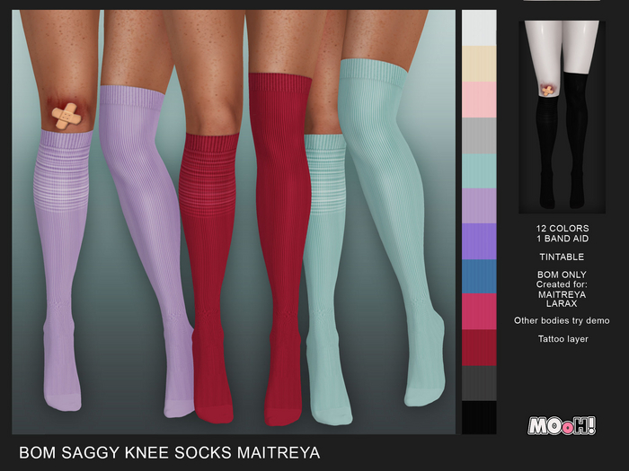 Second Life Marketplace - MOoH! BOM Saggy knee socks Maitreya (Add)