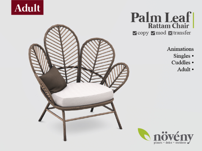 Second Life Marketplace - Noveny - Palm Leaf Rattam Chair - Adult