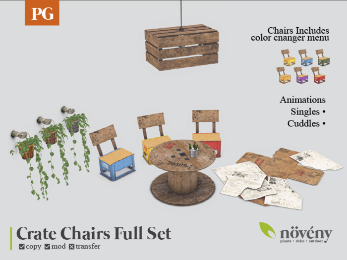Second Life Marketplace - Noveny - Crate Chairs Full Set - PG