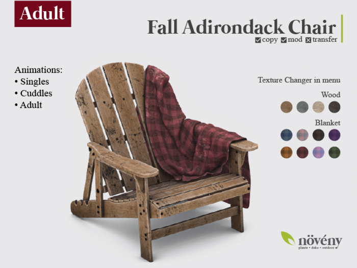 Second Life Marketplace - Noveny - Fall Adirondack Chair - Adult