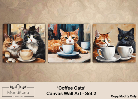 Second Life Marketplace - :: MG :: Coffee Cats - Canvas Wall Art - Set 2