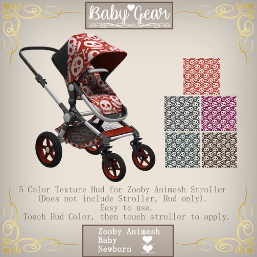 Second Life Marketplace - Animesh Zooby Stroller (5) Texture Hud - Goth ...