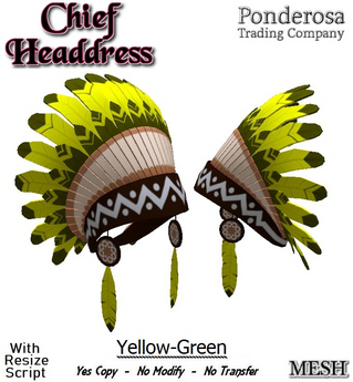 Second Life Marketplace - Chief Headdress (PTC) Yellow-Green