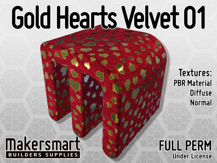 Second Life Marketplace - PBR Materials: Fabric Velvet Gold Hearts 01